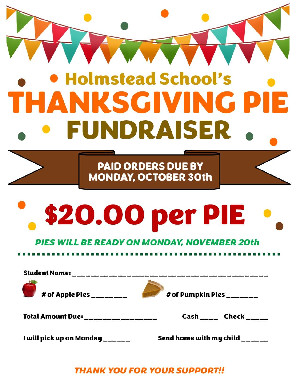 THANKSGIVING PIE FUNDRAISER - Holmstead School